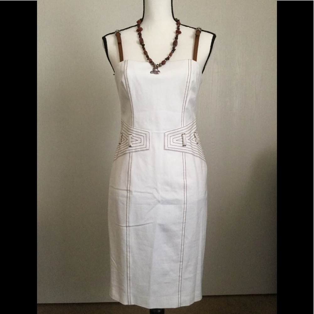 Cache White Dress With Leather Straps - Gem